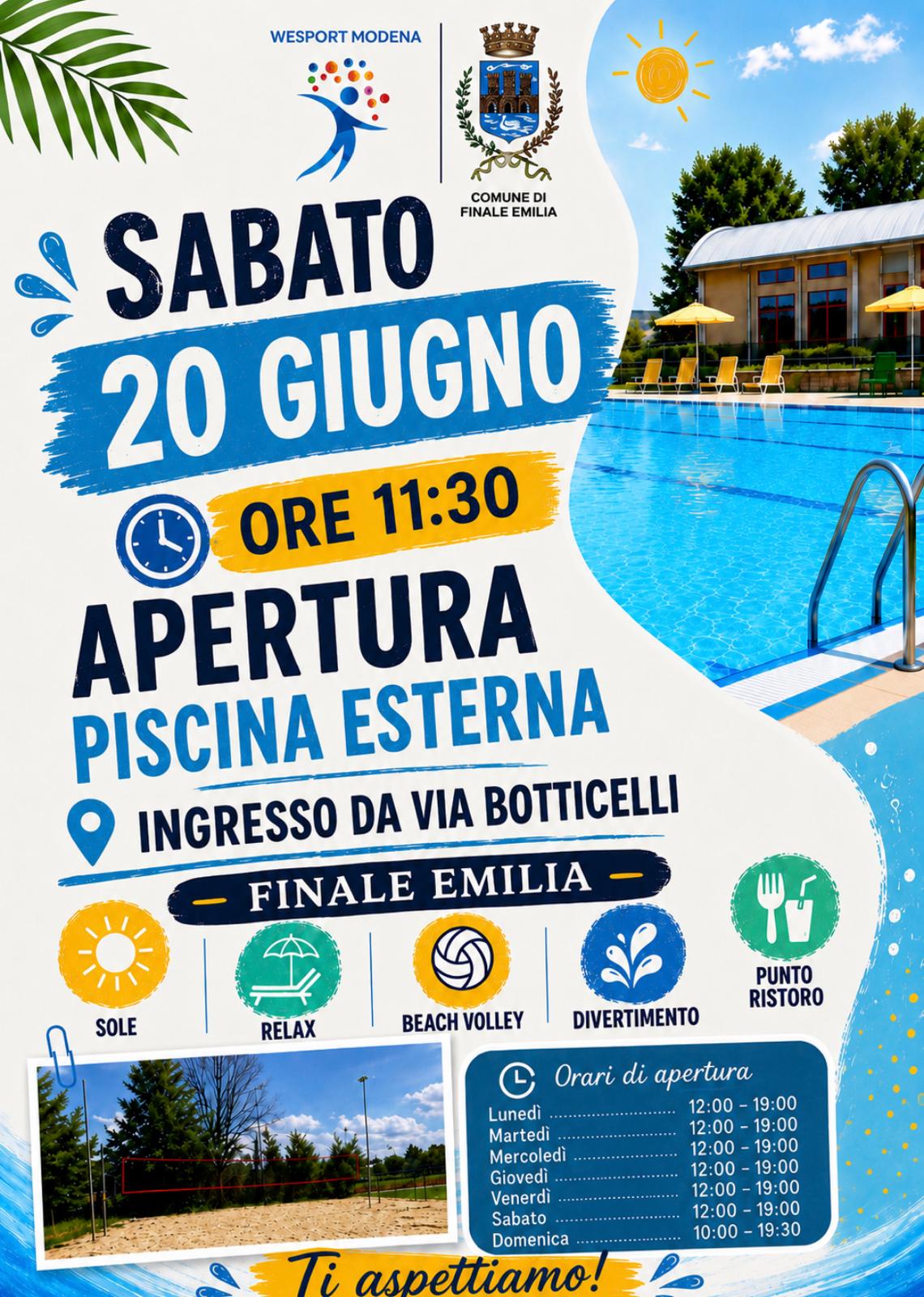 Sabato 20 maggio riapre la piscina esterna - Comune di Finale Emilia